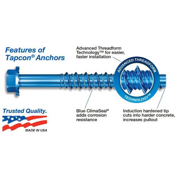 Tapcon 3/8 in. x 3 in. Steel Hex-Washer-Head Indoor/Outdoor Large ...