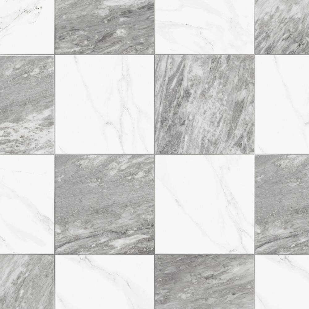 Merola Tile Marbilia Chess Bardiglio 17 in. x 17 in. Porcelain Floor ...
