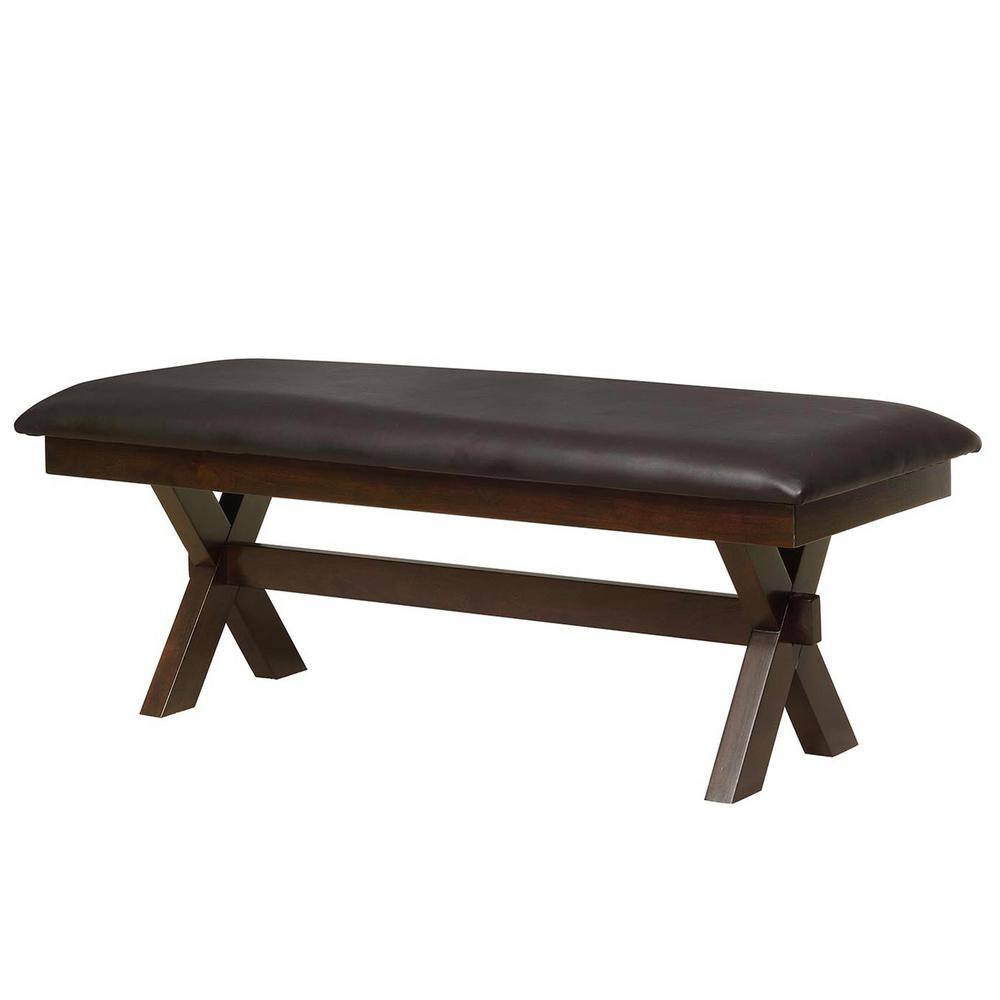 Furniture of America Paramus Dark Cherry Leather Cushion Dining Bench ...