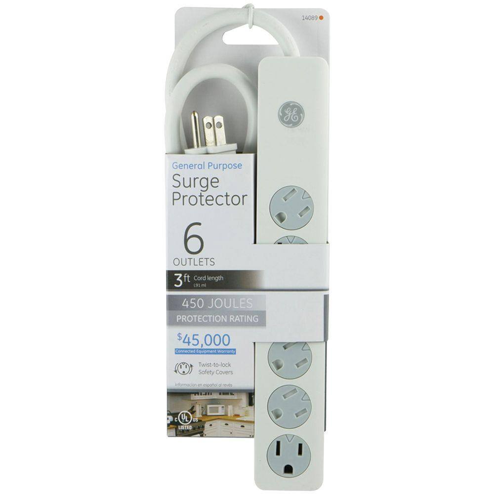 GE 6-Outlet Surge Protector - White 14089 - The Home Depot