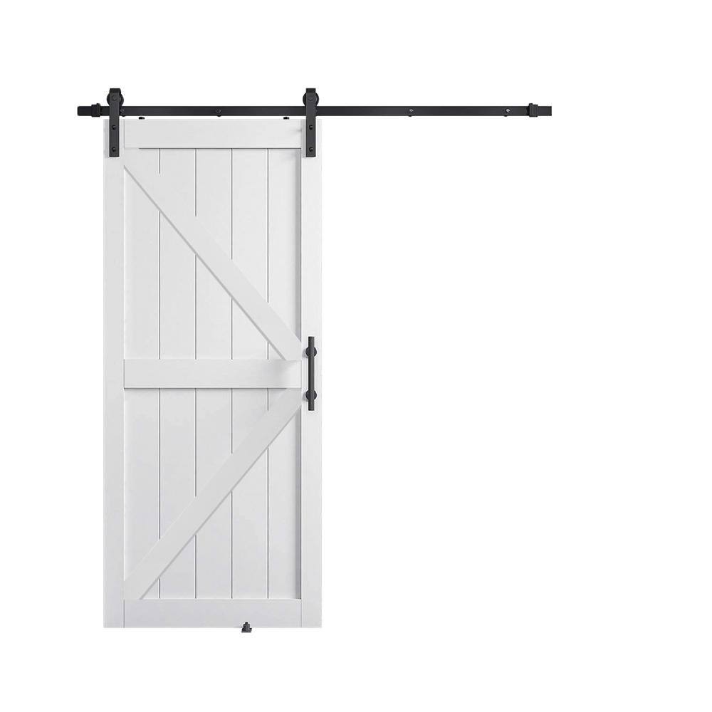 36 in. x 84 in. White Wood Sliding Barn Door with Hardware Kit XB2-A36 ...