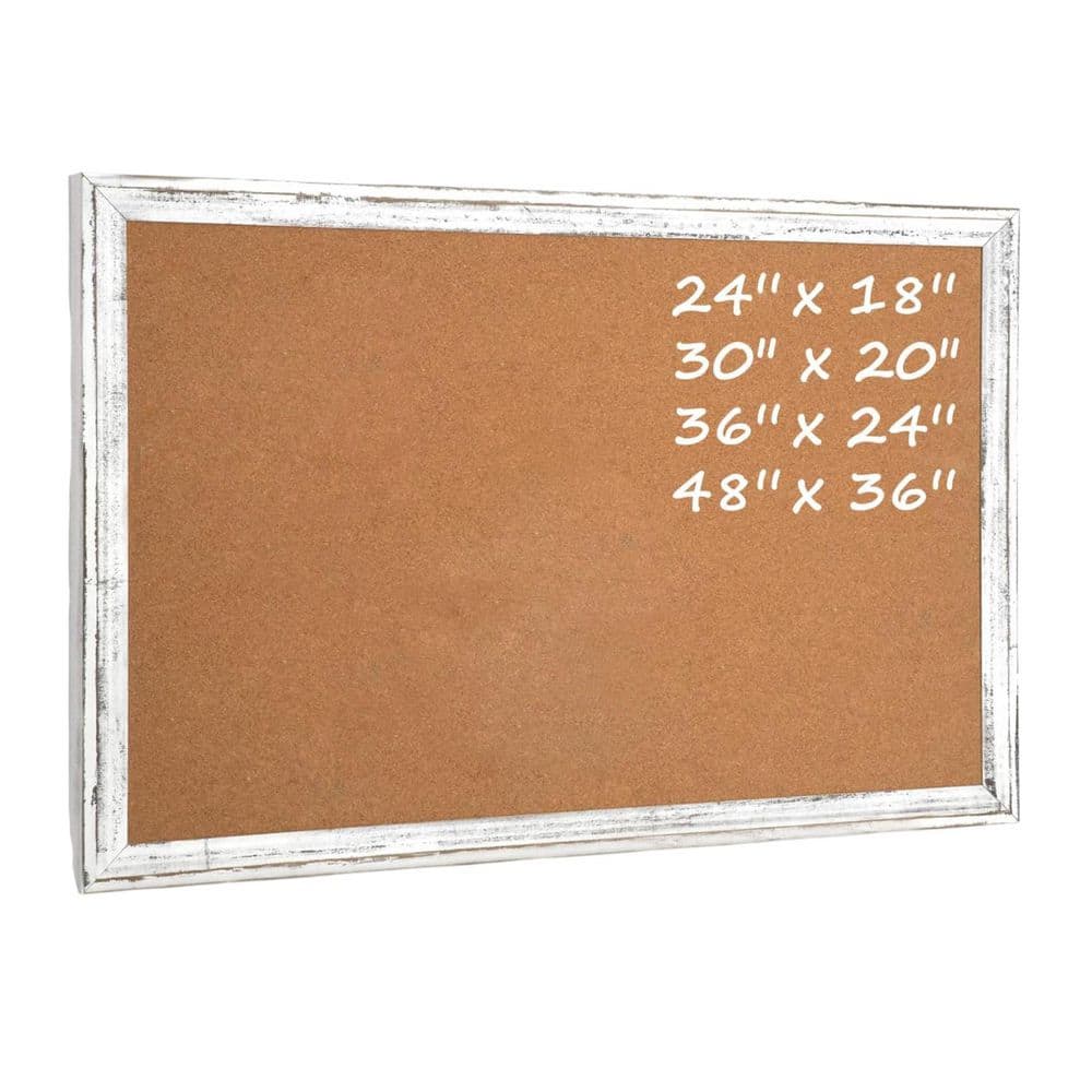 36 x 24 in. Cork Bulletin Board with Rustic White Wooden Frame Hanging ...