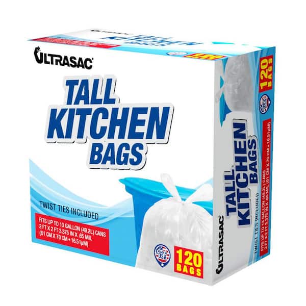 Ultrasac 13 Gal. 0.6 MIL Tall Kitchen Bags with Twist Ties 24 in. x 27 ...