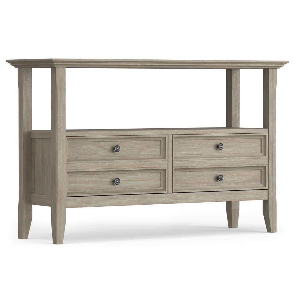 Simpli Home Amherst 48 in. Distressed Gray Standard Rectangle Wood ...