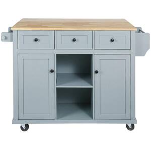 White Wood Drop-Leaf Countertop 53 in. Kitchen Island on 5-Wheels with ...