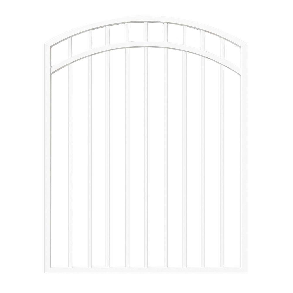 NUVO IRON Glossy White Arched Coral Steel Gate (45 in. W x 56 in. H ...