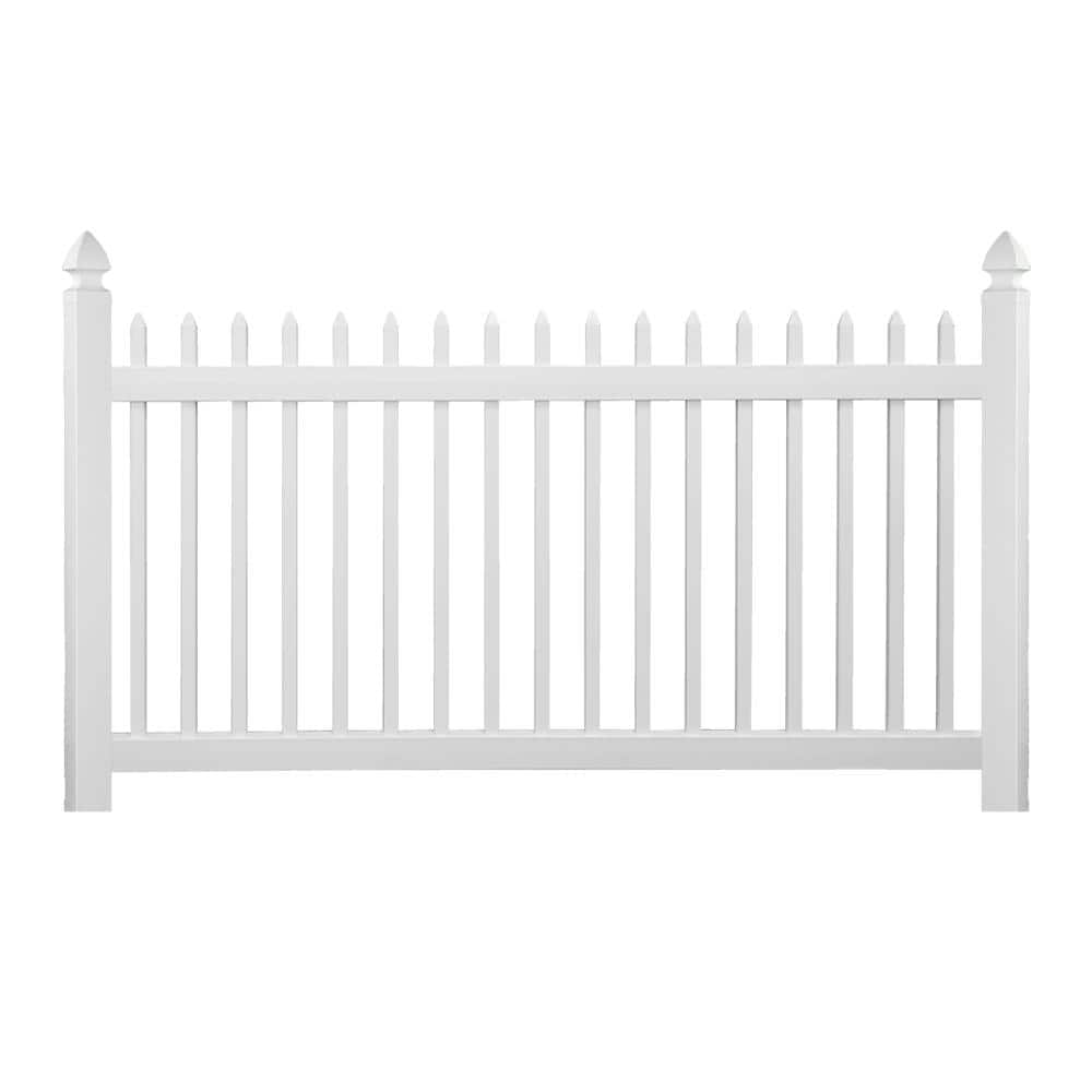 Weatherables Abbington 4 ft. H x 124 ft. L Picket Spade Top White Vinyl ...
