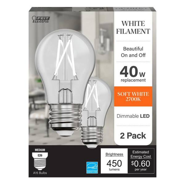 Feit Electric 40-Watt Equivalent A15 Dimmable White Filament CEC Clear ...