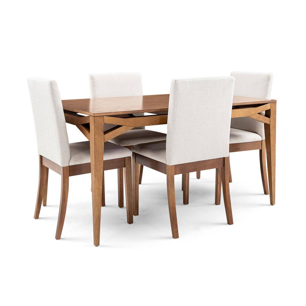 Herval 5-Piece 55 in. x 35 in. Rectangle Almond Oak Wood Top Table with ...
