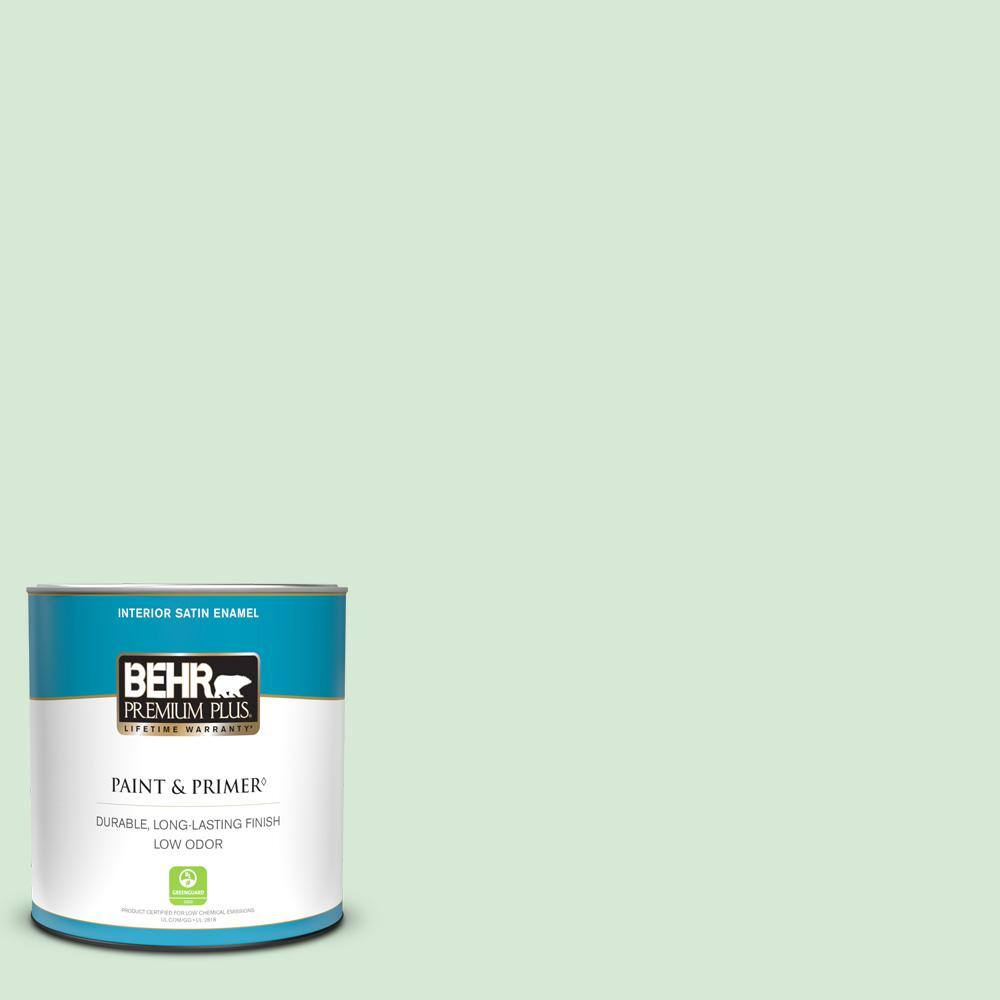 BEHR PREMIUM PLUS 1 qt. #M410-1 Jade Mist Satin Enamel Low Odor ...