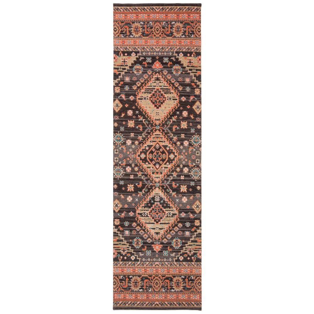 SAFAVIEH Classic Vintage Black/Rust 2 ft. x 8 ft. Border Floral Runner ...