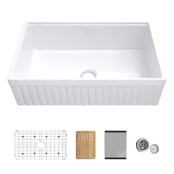 Vomlor 33 in. Self-Trimming Farmhouse Apron-Front Kitchen Sink ...