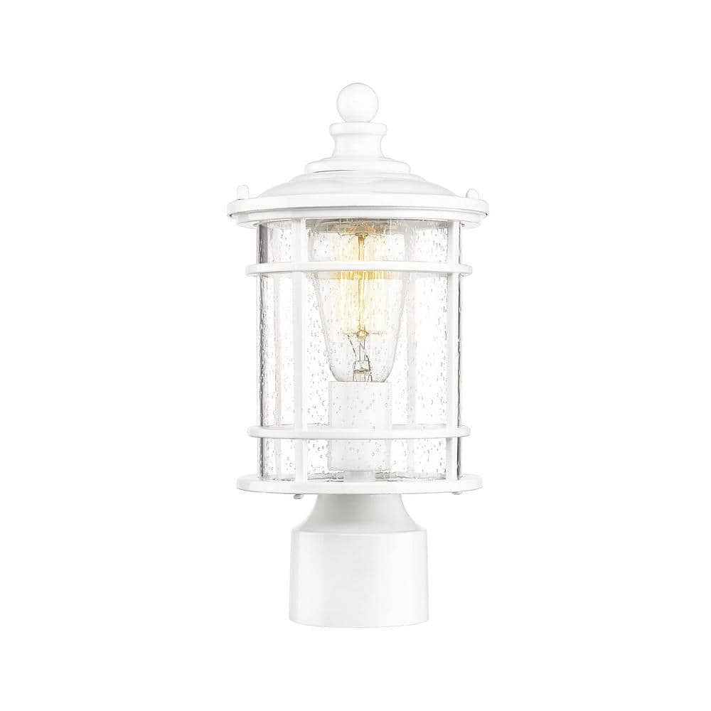 JAZAVA 1 Light White Aluminum Hardwired Outdoor Weather Resistant Post ...