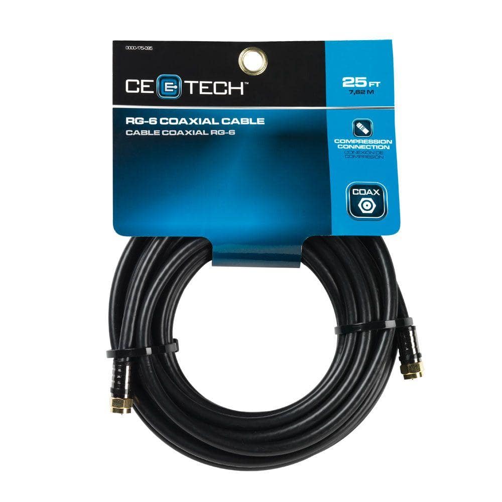 CE TECH 25 ft. 18-Gauge RG-6 Coaxial Cable - Black RG6-OPP-25B - The ...