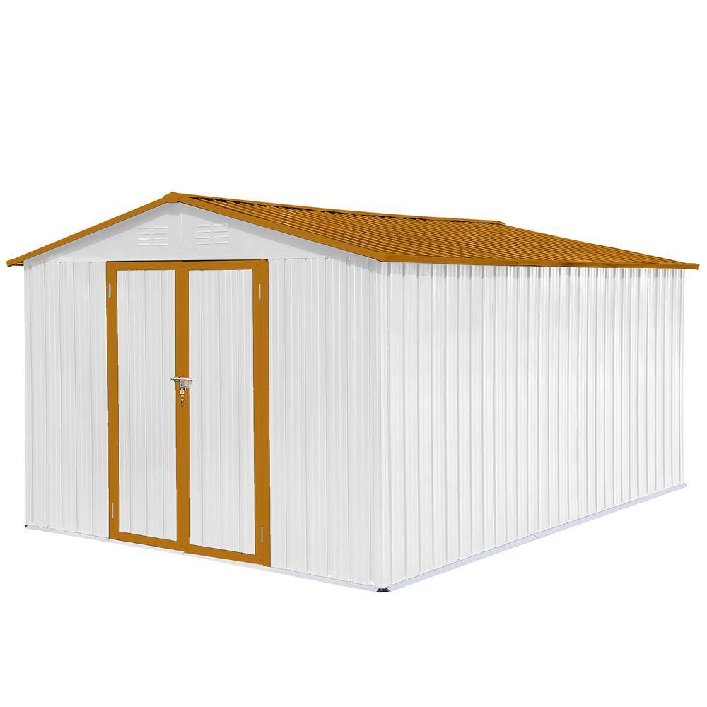 Boosicavelly 10 ft. W x 12 ft. D White Yellow Metal Shed with Double ...