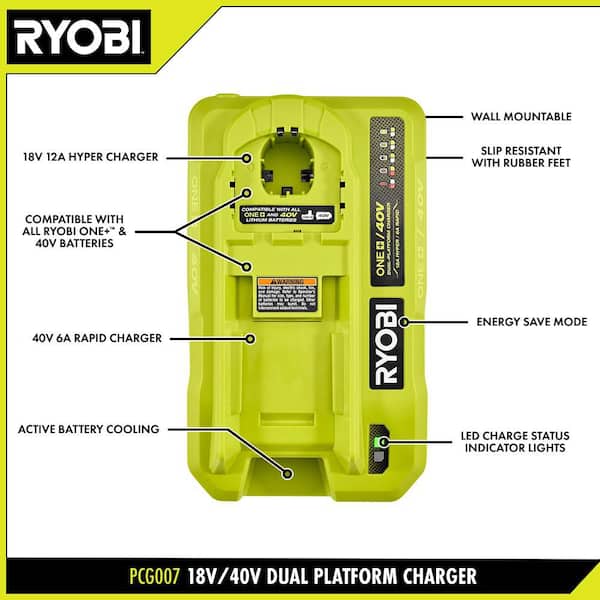 RYOBI ONE+ 18V/40V Dual Platform Charger PCG007 - The Home Depot