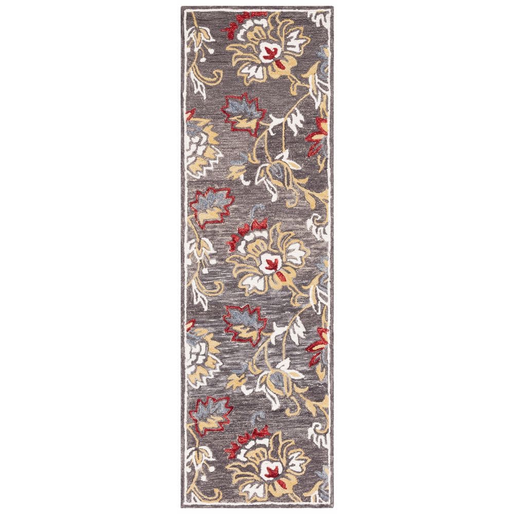 SAFAVIEH Blossom 2 ft. x 8 ft. Dark Gray/Yellow Garden Floral Runner ...