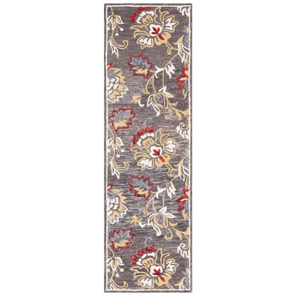 SAFAVIEH Blossom 2 ft. x 8 ft. Dark Gray/Yellow Garden Floral Runner ...