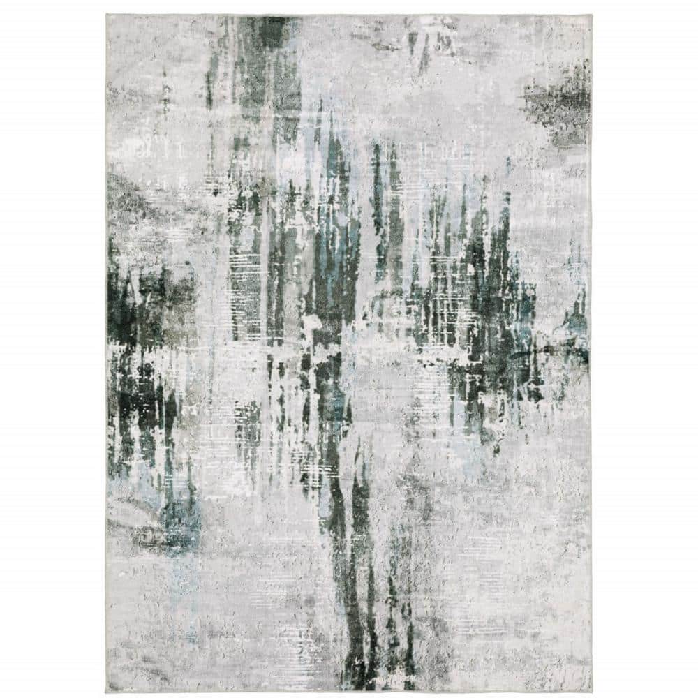 HomeRoots Silver Grey Teal Blue and Charcoal 2 ft. x 3 ft. Abstract ...