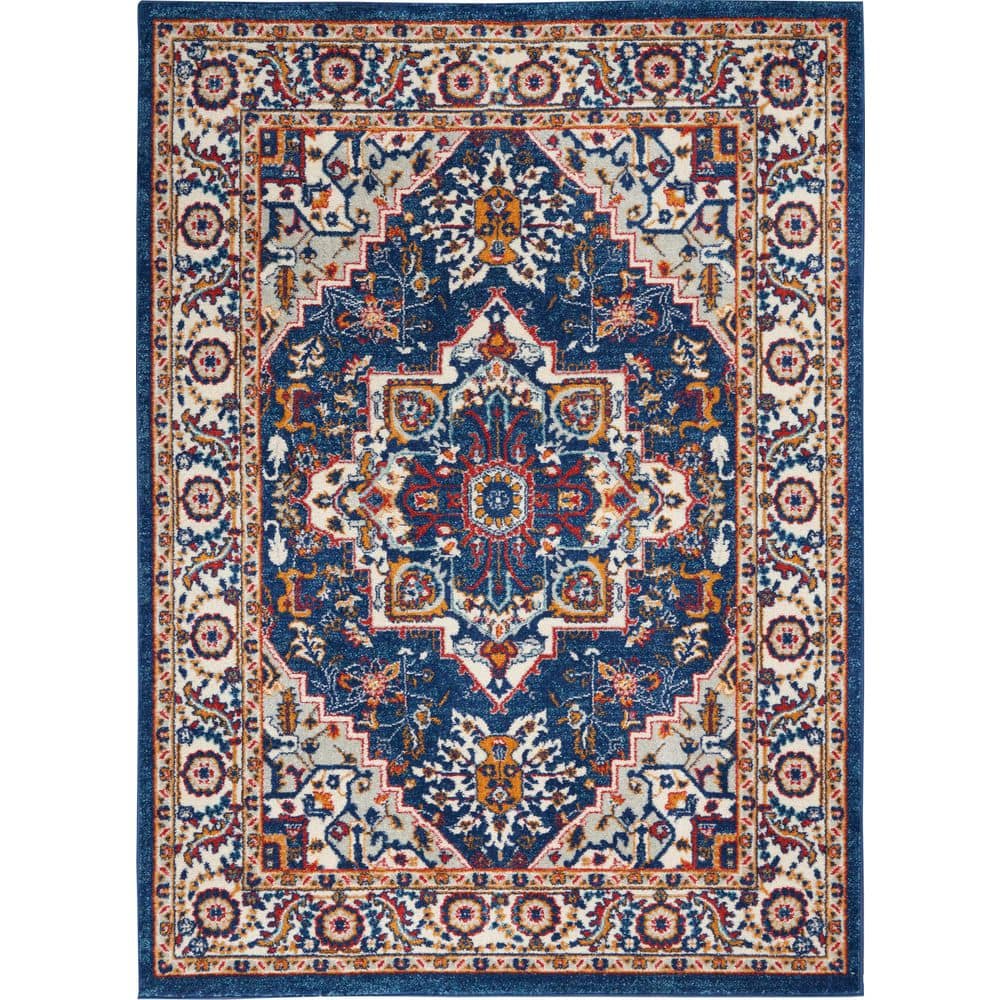 Nourison Passion Blue/Multicolor 5 ft. x 7 ft. Center medallion ...