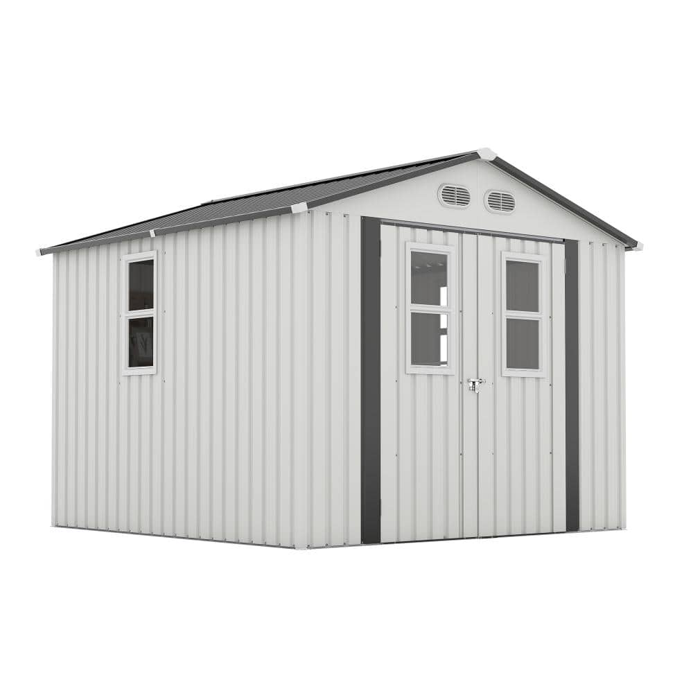 JUJABU 8 ft. W x 8 ft. D White Outdoor Storage Shed with Daylight ...