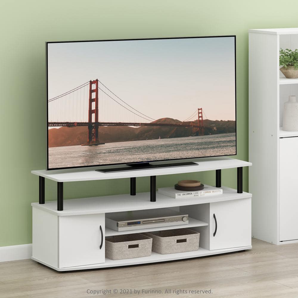 Furinno JAYA White TV Stand Entertainment Center Fits TVs Up to 50 in ...