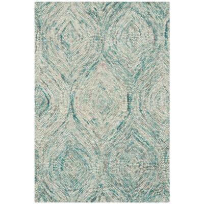 SAFAVIEH Ikat Ivory/Sea Blue 4 ft. x 4 ft. Square Geometric Area Rug ...