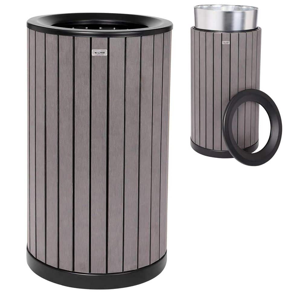 Alpine Industries 32 gal. All-Weather Grey Panel Steel Round Commercial ...
