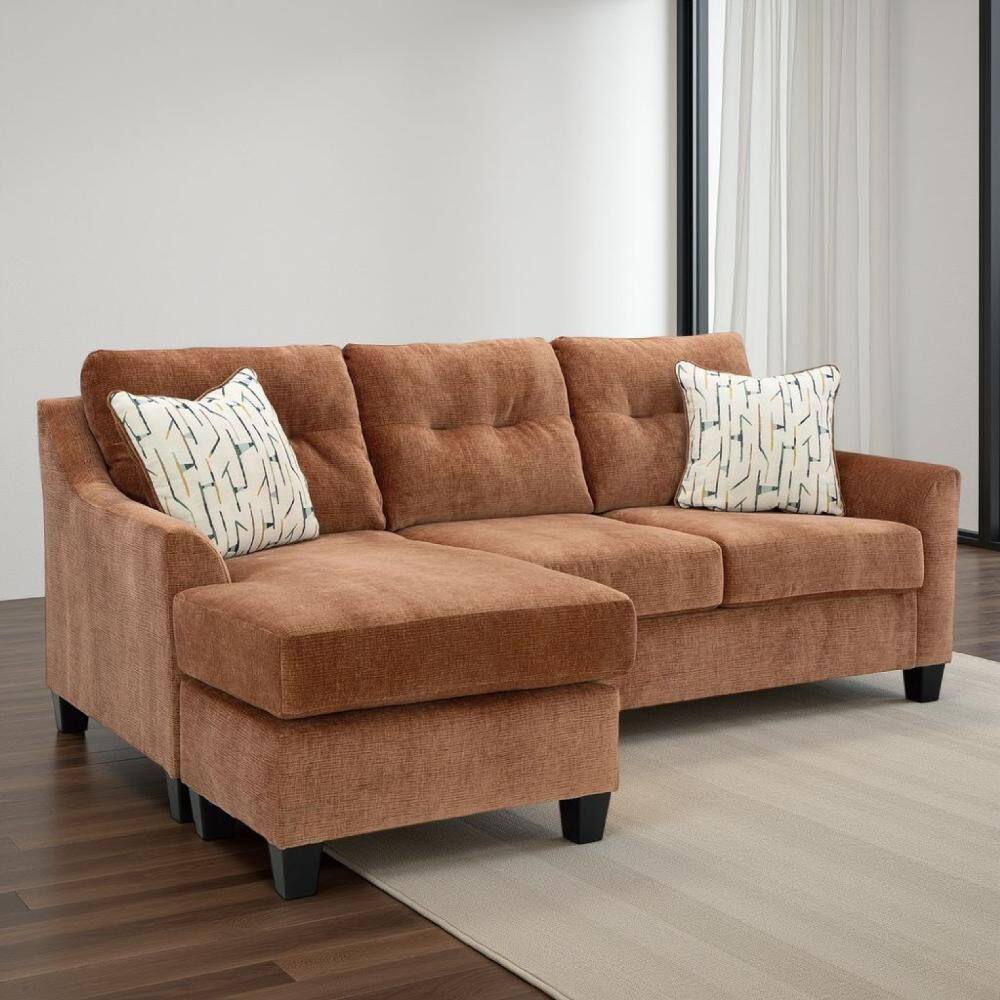 Benjara Emilia 62 in. Armless Polyester L-Shaped Loose Back Sofa in ...