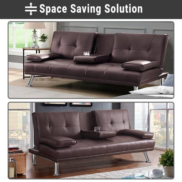 Espresso faux leather adjustable sofa bed store