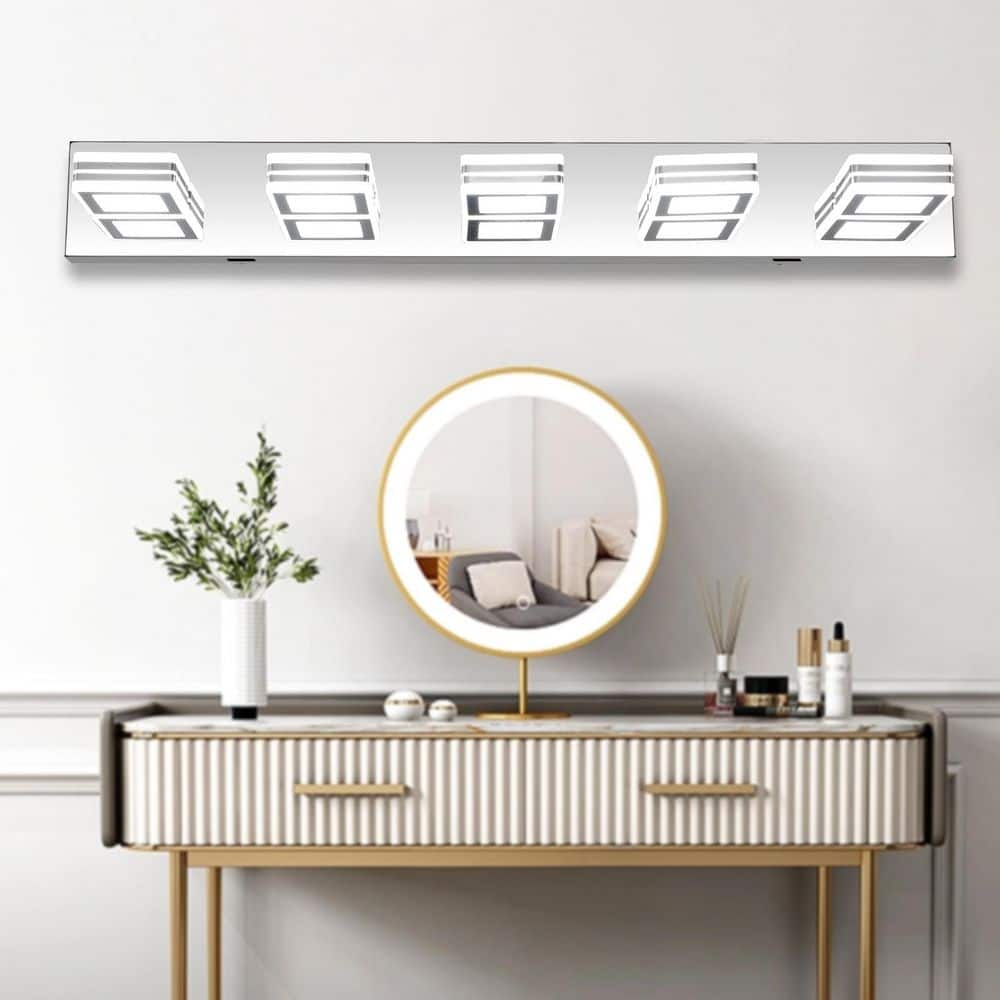 Basdien 34 in. 5-Light Modern Silver Vanity Light Fixture Bathroom Over ...