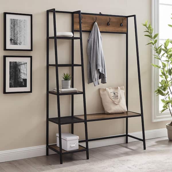 Walker Edison Furniture Company 72 in. Rustic Oak Angled Side Hall Tree ...