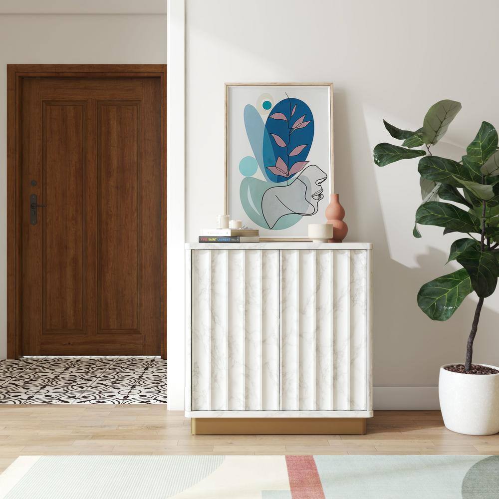 CosmoLiving by Cosmopolitan Rene Scalloped White Faux Marble and Golden ...