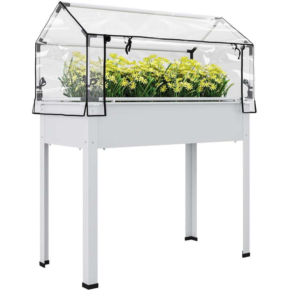 Outsunny Metal Raised Garden Bed with Greenhouse Cover, White 84H ...
