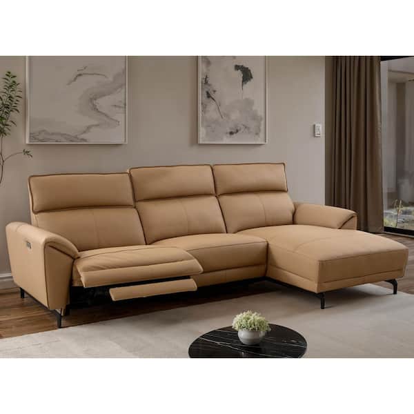 Furniture of America Softed 112.5 in. Slope Arm Leather L-Shaped Power ...