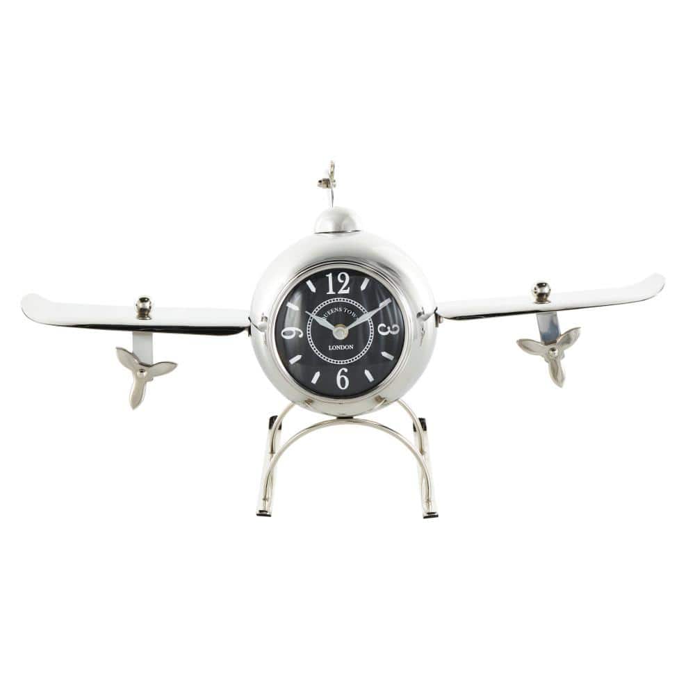 Litton Lane Silver Stainless Steel Metal Airplane Rounded Clock with ...