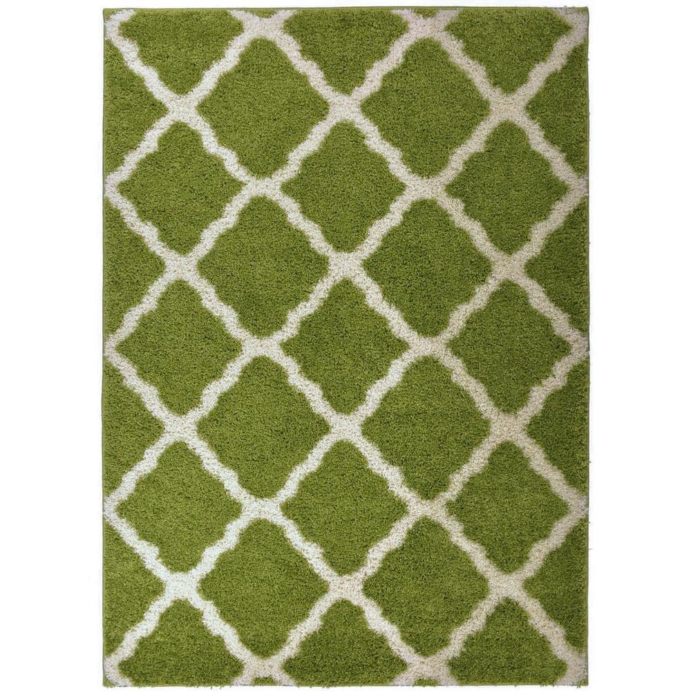 RugStylesOnline Shaggy 8 ft. x 10 ft. Green Trellis Lattice Design ...
