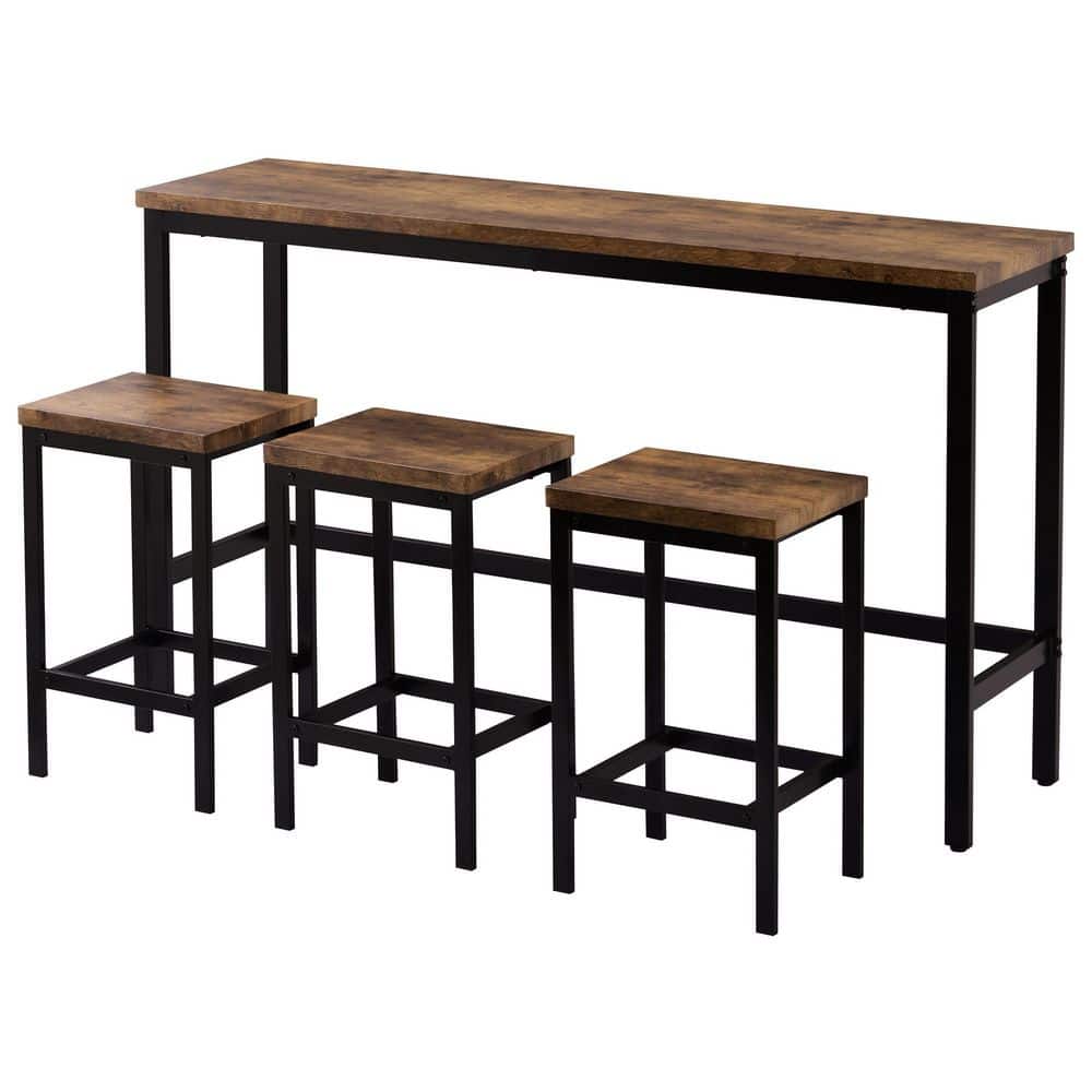 JEAREY Extra Long Counter Height 35.4 in. H Dark Brown Rectangular Bar ...