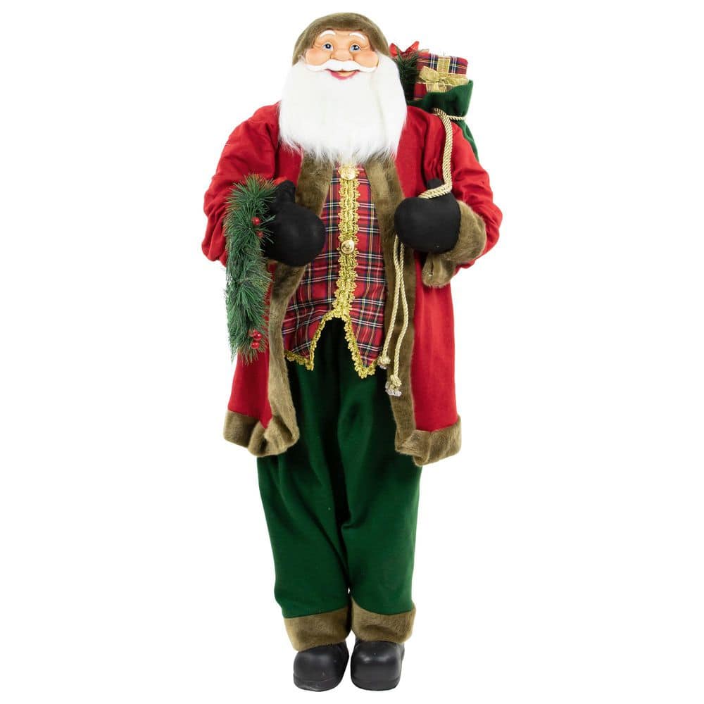 Northlight 60" Santa Claus with Wreath and Gift Bag Standing Christmas ...