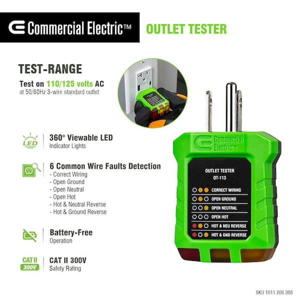 Commercial Electric Outlet Tester OT-113 - The Home Depot