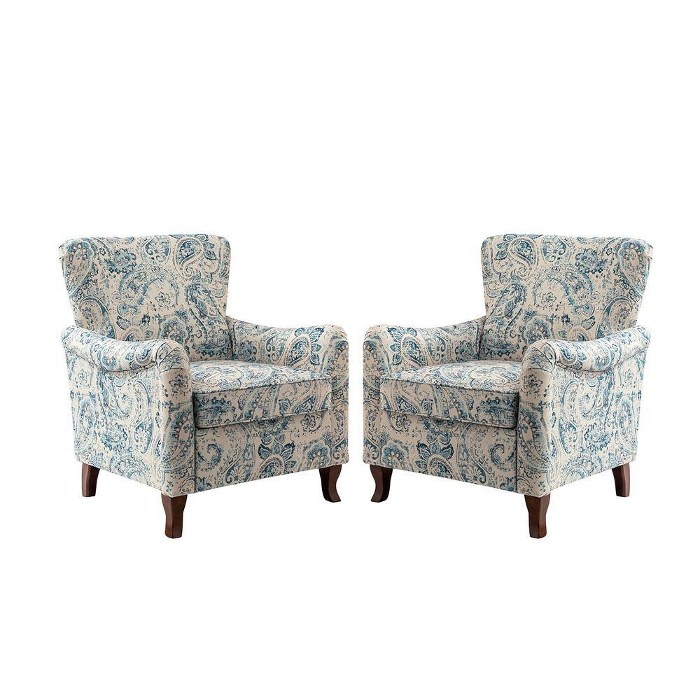 JAYDEN CREATION Vincent Blue Floral Fabric Pattern Wingback Armchair ...