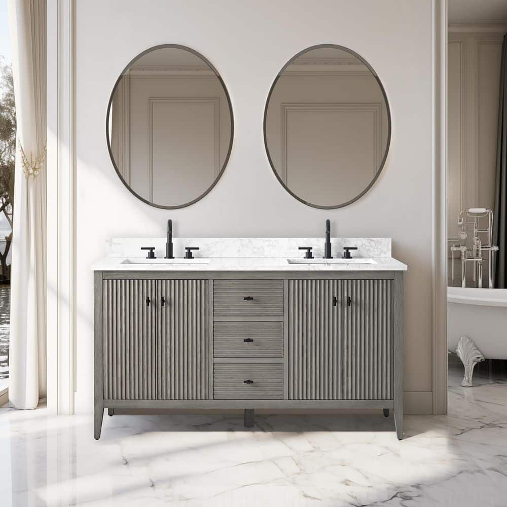 Reviews for Vanity Art Laval 60 in. Double Sink Freestanding Driftwood ...