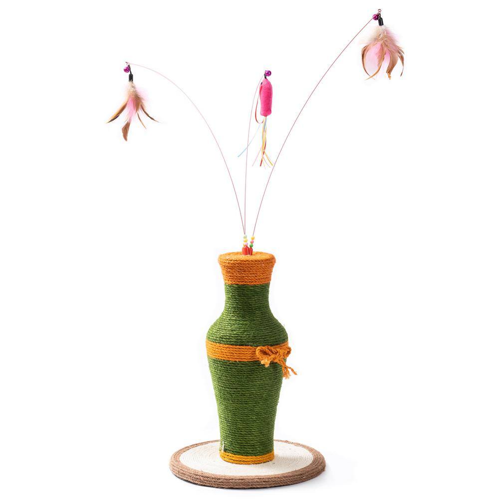 Kahomvis Vintage Vase-Shaped Cat Scratching Post with 3 Feather Toys ...