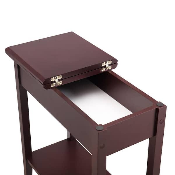 HOMESTOCK Cherry Narrow End Table with Storage, Flip Top Narrow Side ...