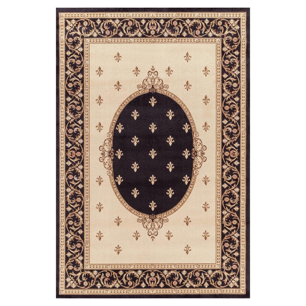 Concord Global Trading Jewel Fleur De Lys Medallion Black 7 ft. x 9 ft ...