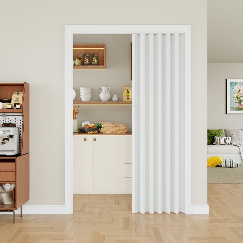 ARK DESIGN Blackout Door 48 in. x 80 in. White Vinyl PVC Accordion Door ...