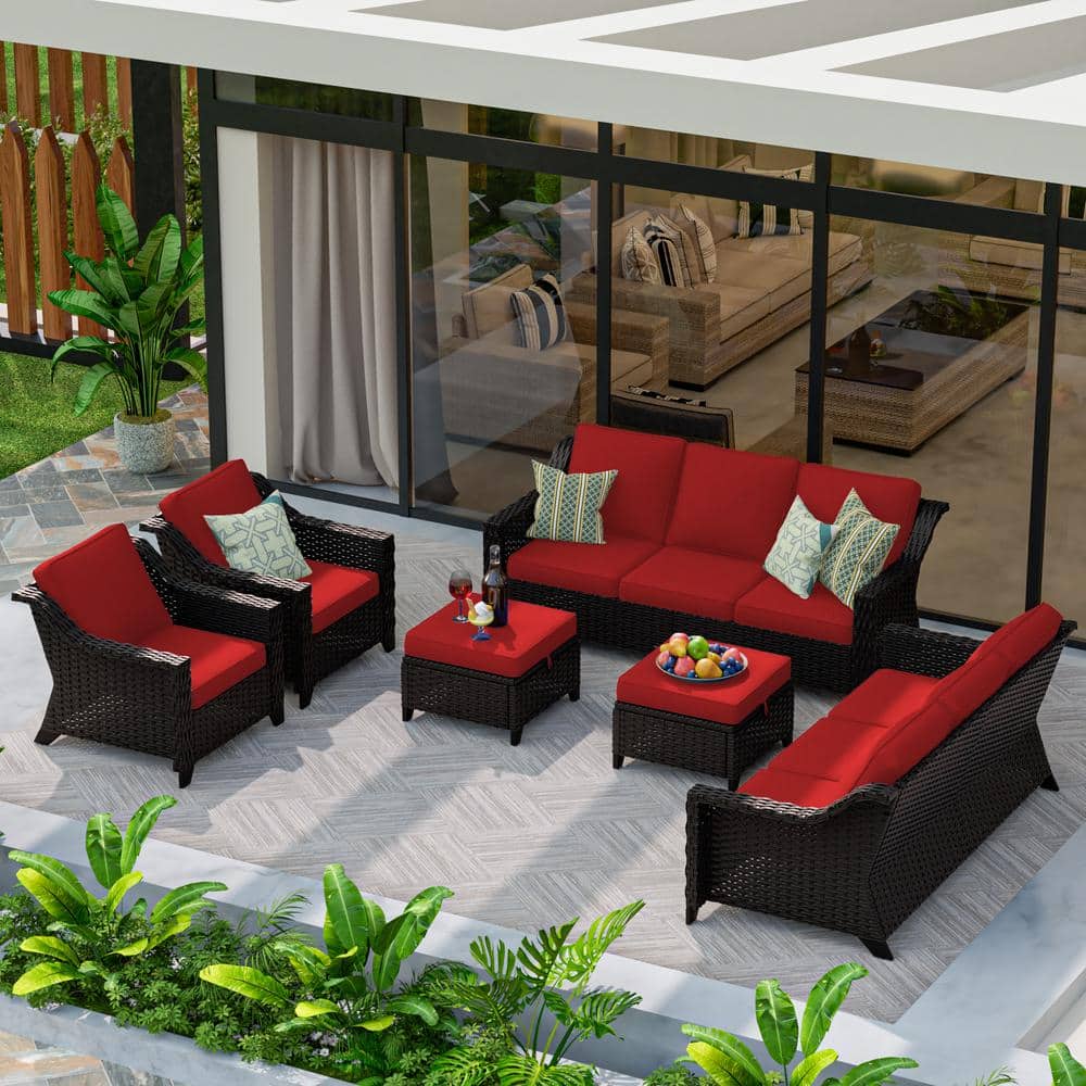 Reviews for MeetLeisure Brown Wicker 6-Piece Outdoor Patio Conversation ...