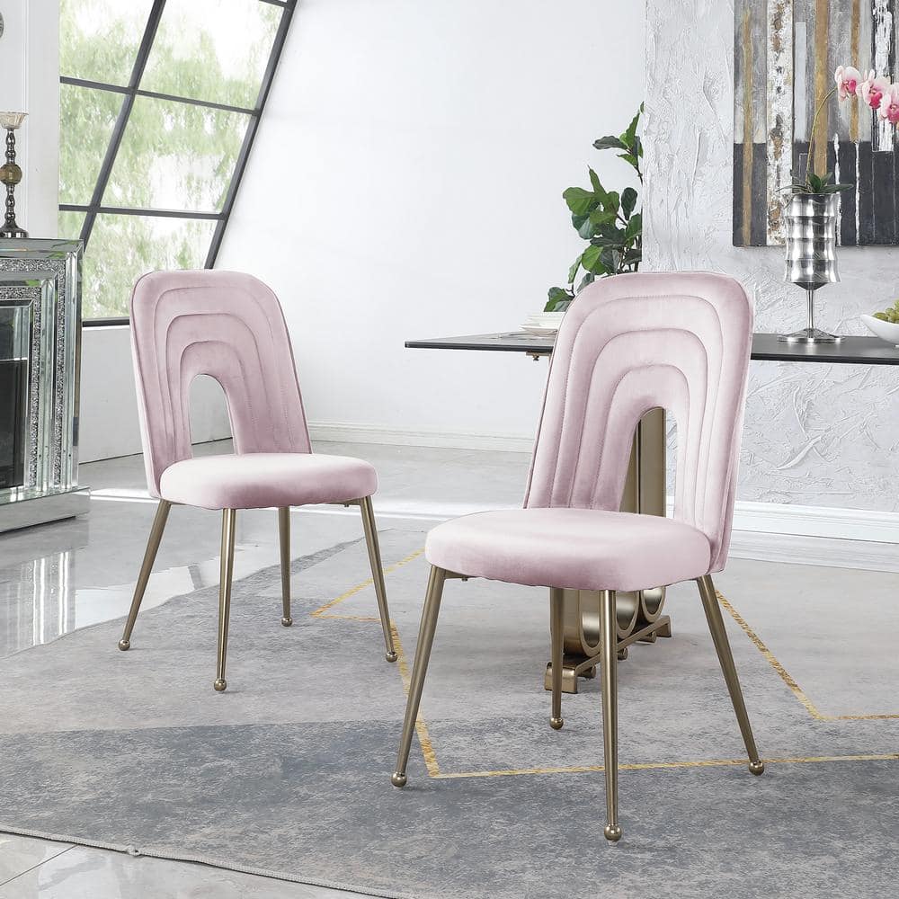 Light Pink Modern Accent Chair Velvet Upholstered Dining Chair Side ...