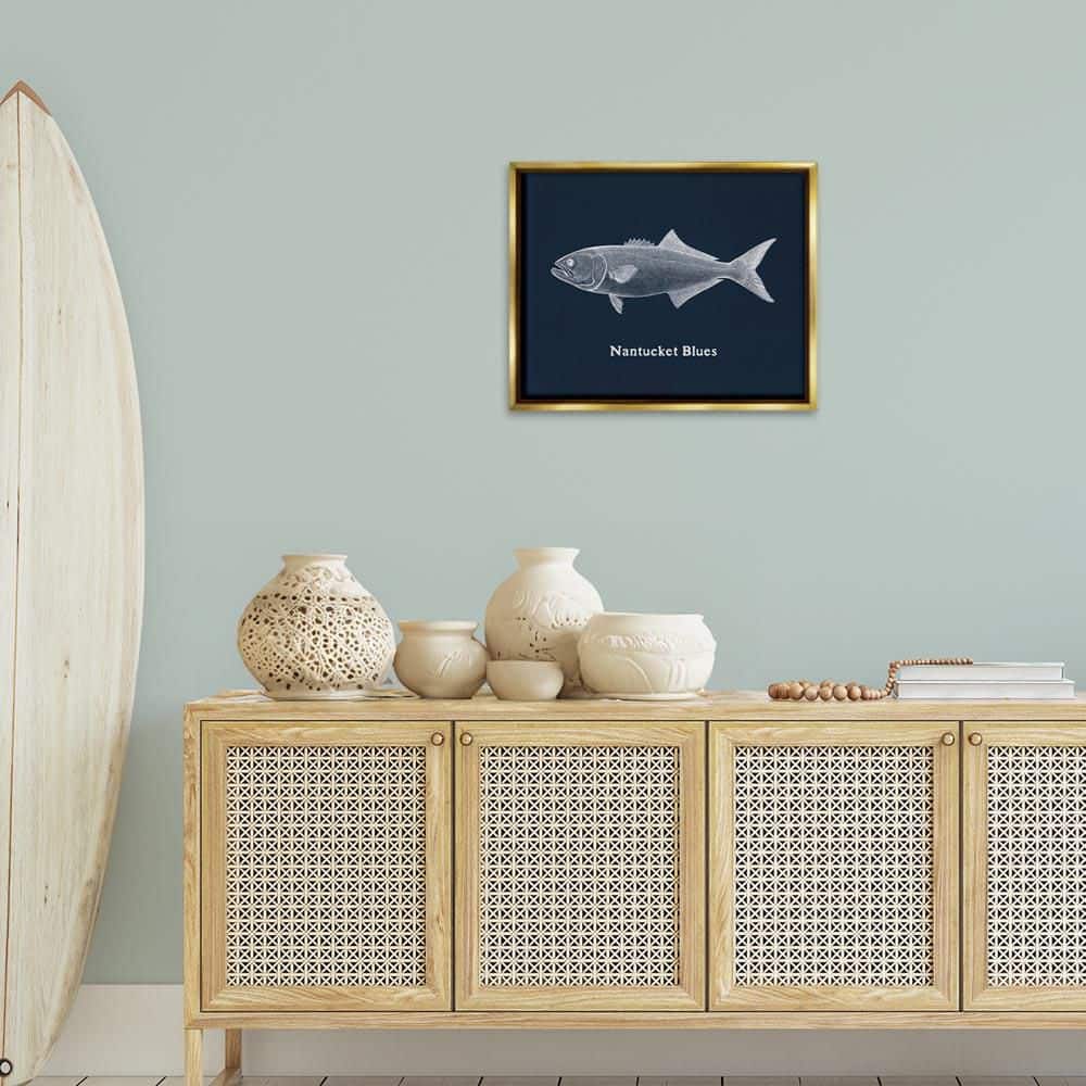 Stupell Industries Nantucket Blues Fish by Phillipa Katz Gold Floater ...