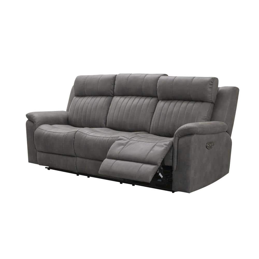 DEVON & CLAIRE Gracey Gray Leather Power Recliner Sofa with Power ...